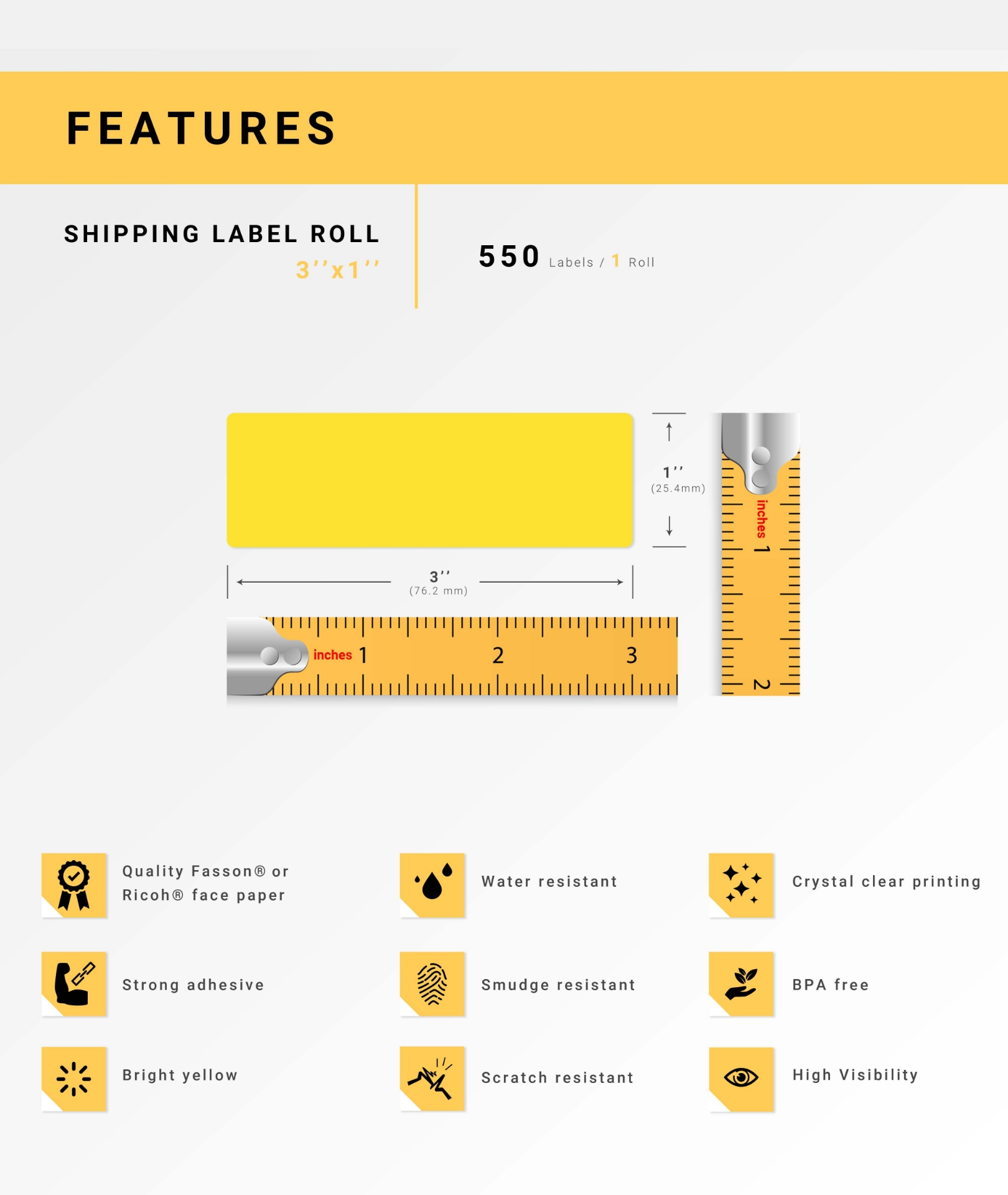 Buy Zebra Direct Thermal Labels 3x1core in Yellow Color