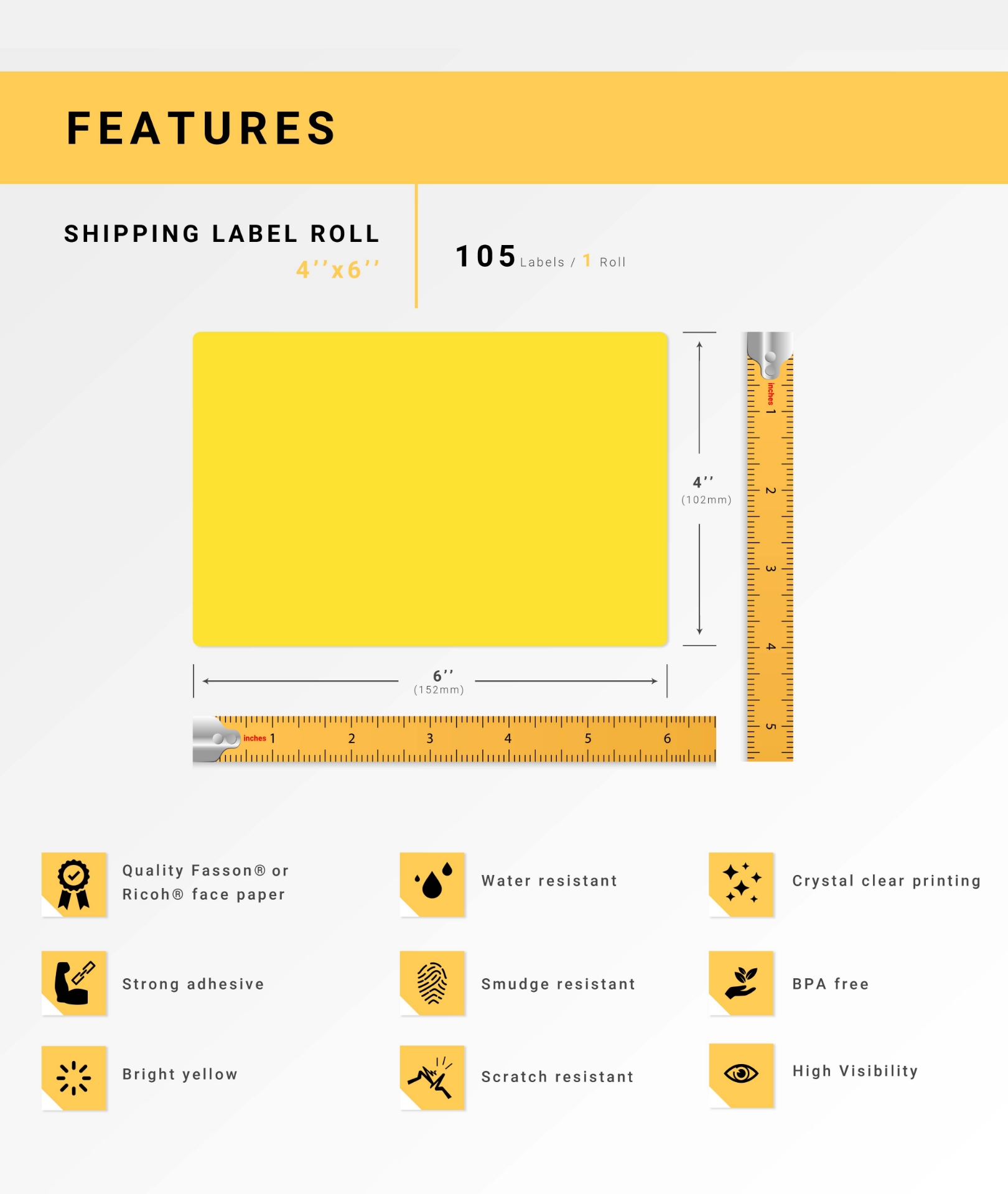 Buy Zebra Direct Thermal Labels 4x6core in Yellow Color